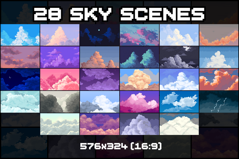 28 Sky Backgrounds Pixel Art by Free Game Assets (GUI, Sprite, Tilesets)
