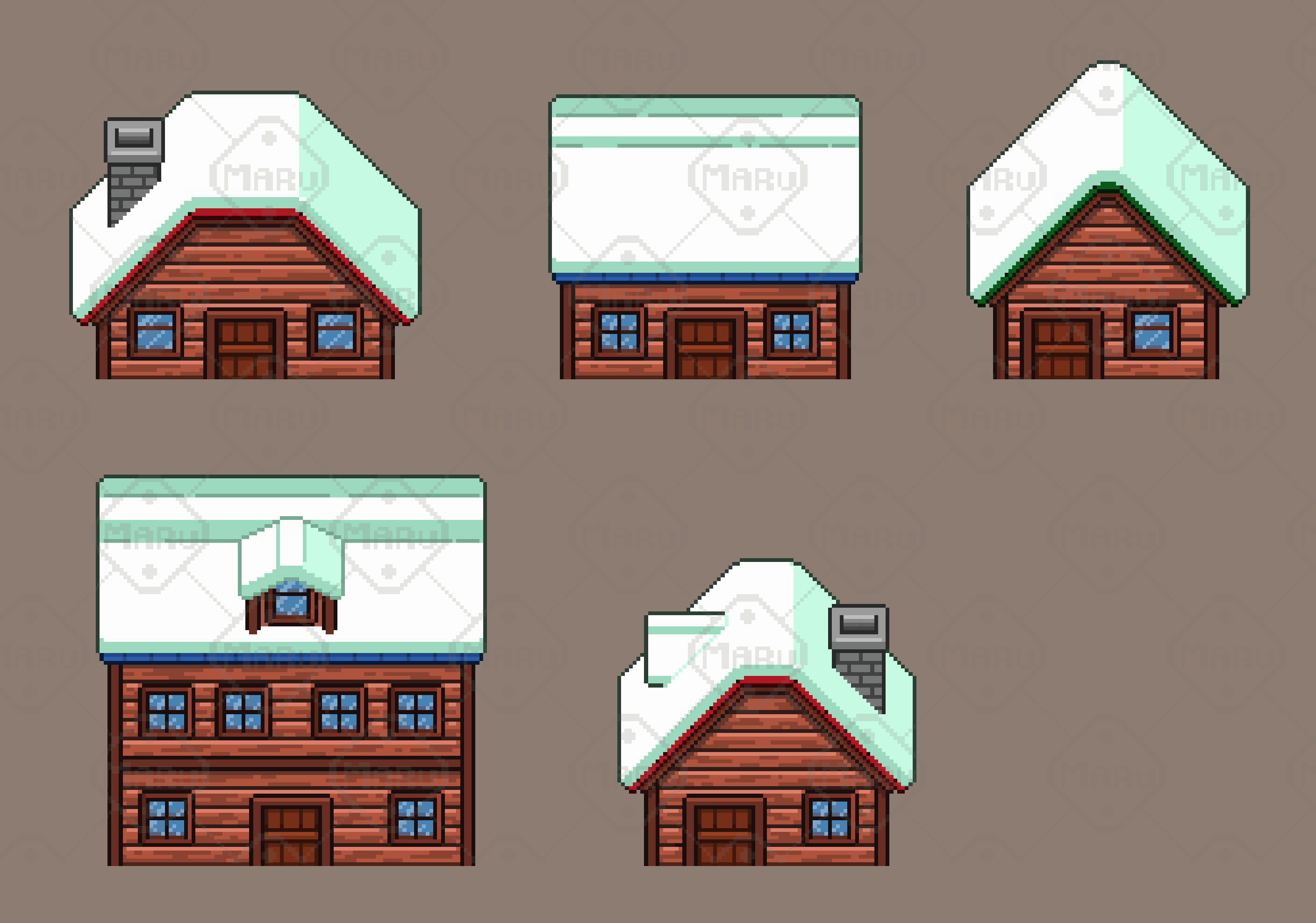 Winter Village Houses – 5 Snowy Pixel Art Buildings (16x16 Top‑Down) by ...