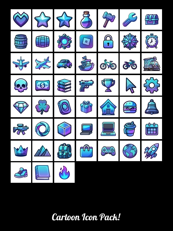 Cartoon Icon Pack gradient (cyan, blue, violet) by Gaadish