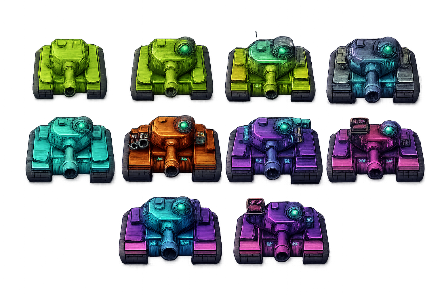 2D Tank Sprites Pack – 10 Tanks (LV1–LV10) – Top-Down Cartoon PNG by ...