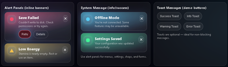 HTML5 UI Feedback Pack – Alerts, Dialogs & Warning States (Neon Style ...