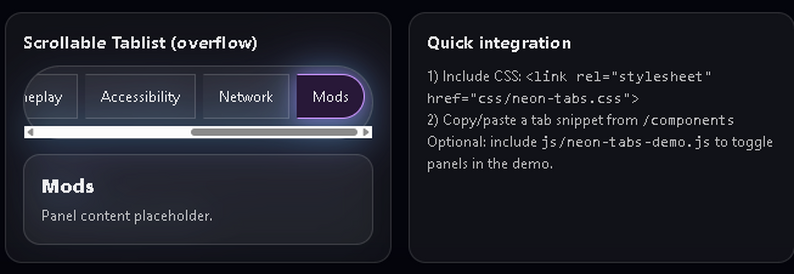 HTML5 Neon UI Tabs Pack – tabbed interface components by Template Foundry
