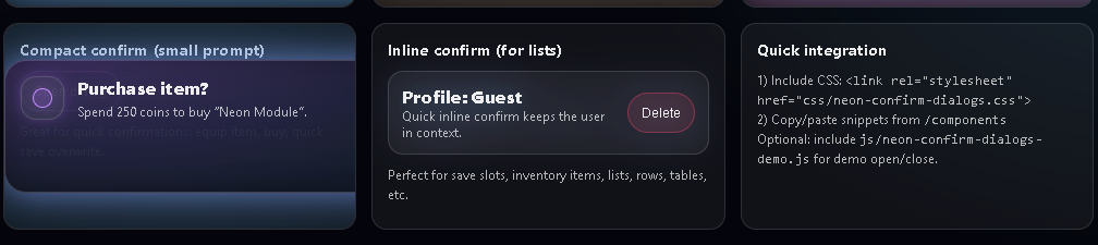 HTML5 Neon Confirmation Dialog UI Pack – Modals, Alerts & Delete ...