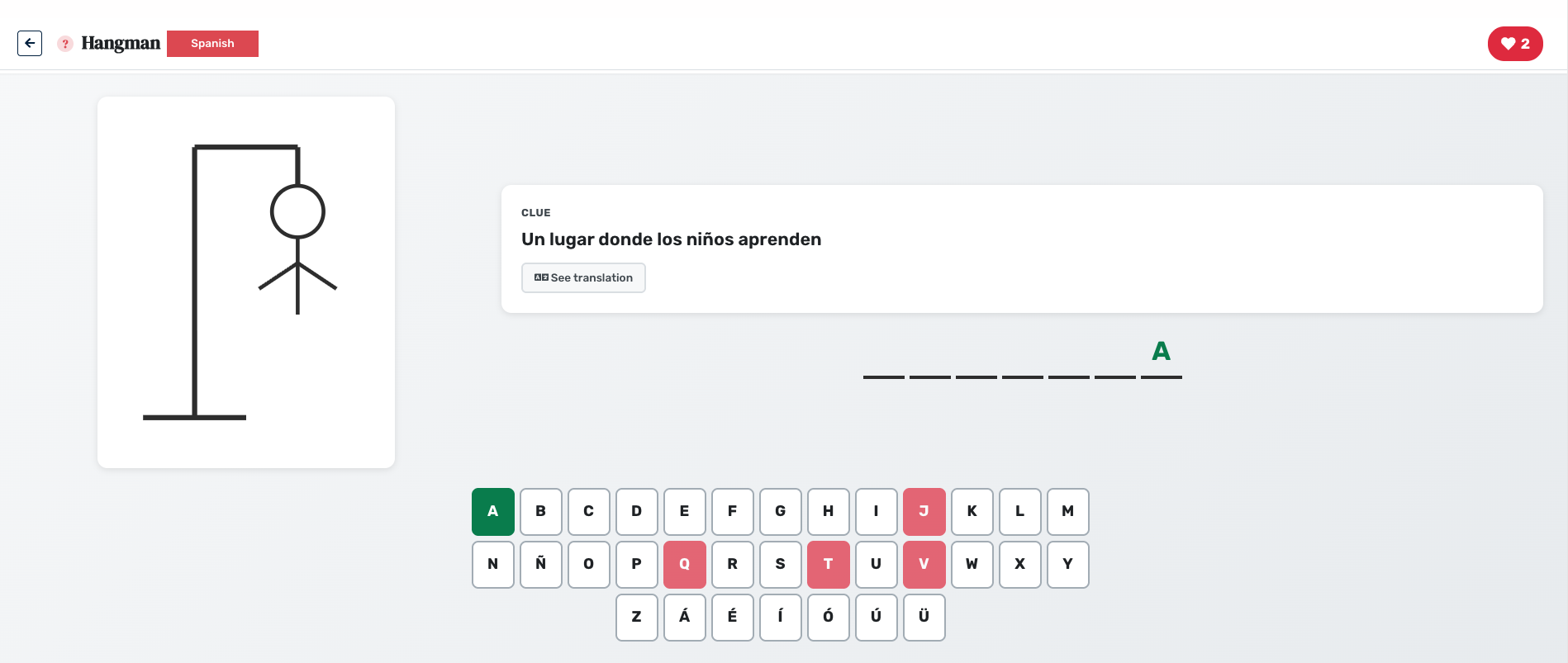 Hangman to learn Spanish vocabulary by lingoXpress