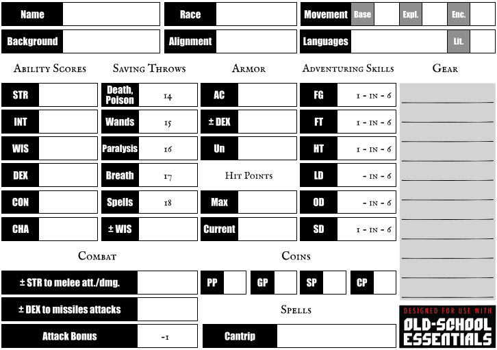 Before They Were Heroes: A Level-0 Character Sheet for OSE by ...