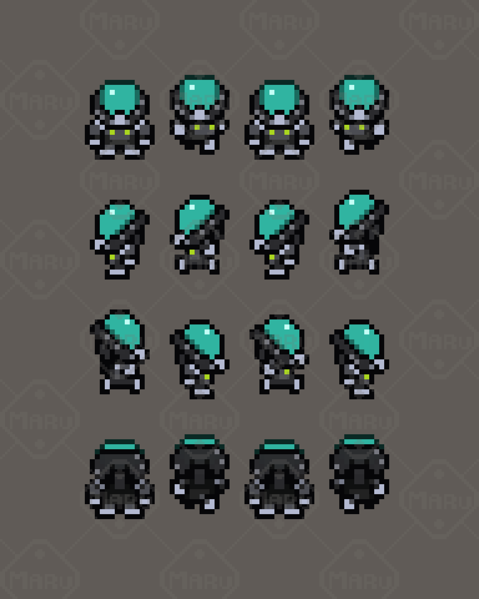 Top‑Down Sci‑Fi Characters – Idle + Walk (4 Directions) 16x16 pixel art ...