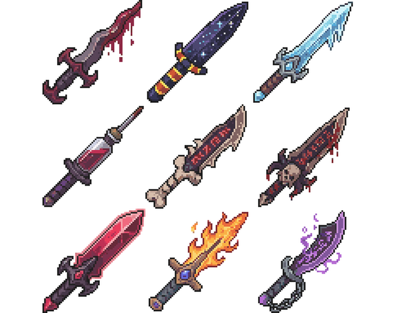 100 Pixel Art Daggers | Free Sample by pixStuff