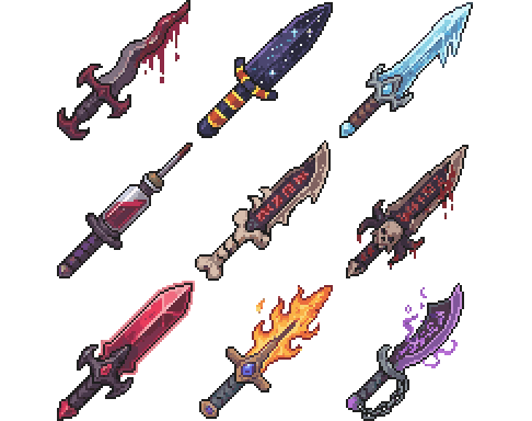 100 Pixel Art Daggers | Free Sample by pixStuff