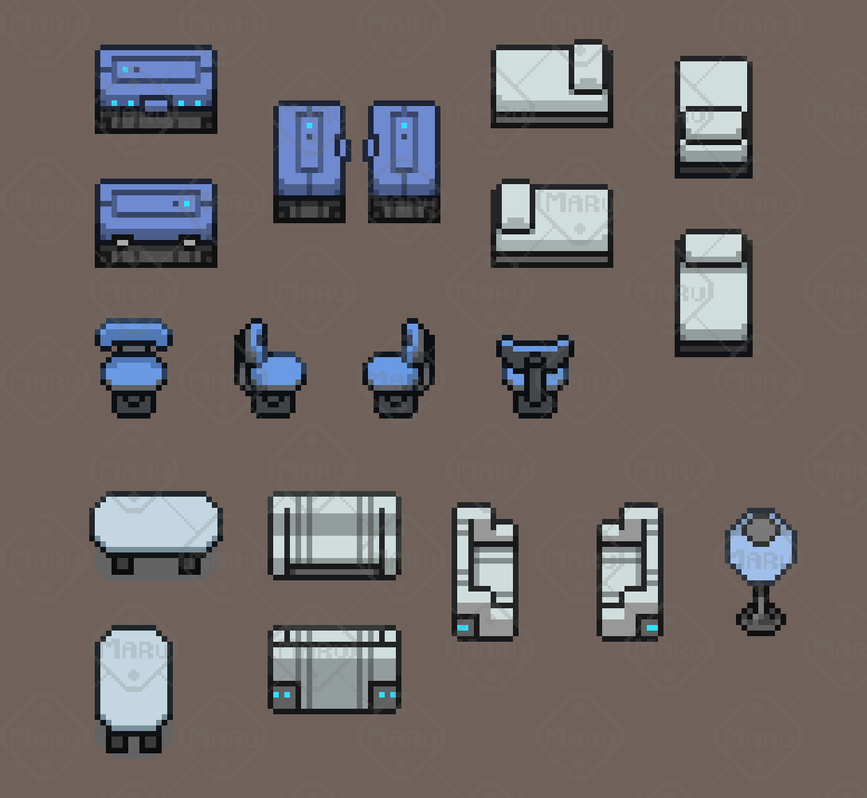 Sci‑Fi Cabin Interior Pack – Modular 16x16 Pixel Art Assets for Top ...