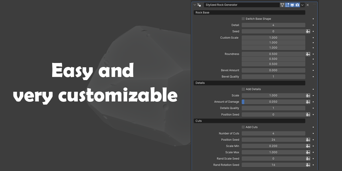 Stylized Rock Generator for Blender by Yoan Agostini