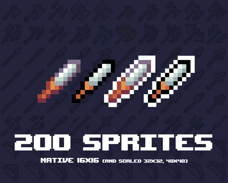 Weapon Pixel Asset Pack V1 - 16x16 pixel asset pack by Helm3t