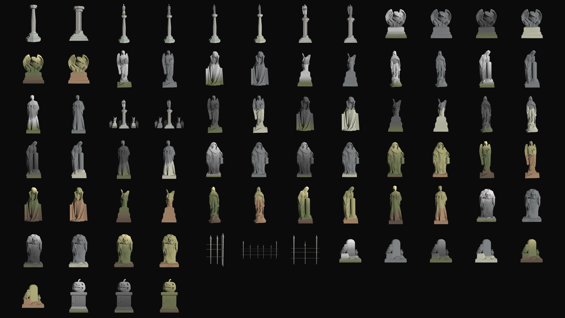Low Poly Cemetery Statues Pack - LODs Optimized by EmaceArt