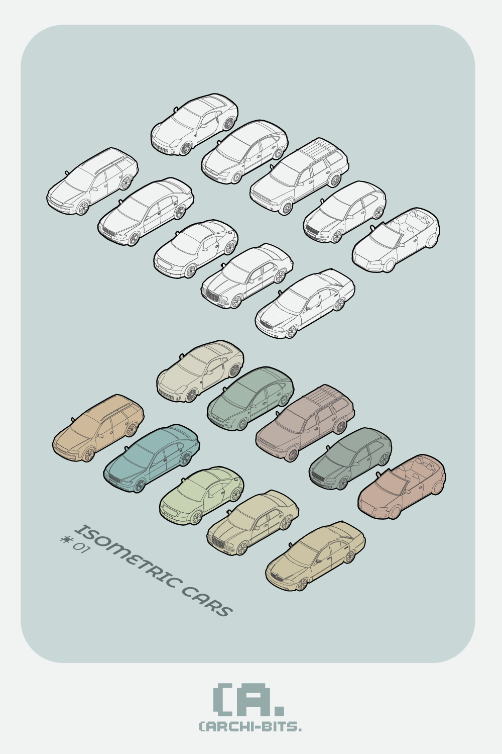 Isometric Cars - Vector Pack by Archi-Bits Studio