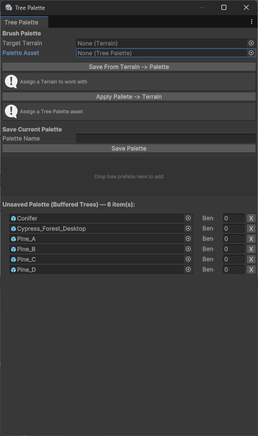 Unity Terrain Tree Palette Tool by Patchline