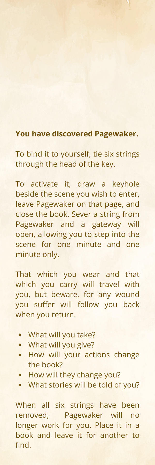Pagewaker by Almost Bedtime Theater for TTRPG Bookmark Jam - itch.io