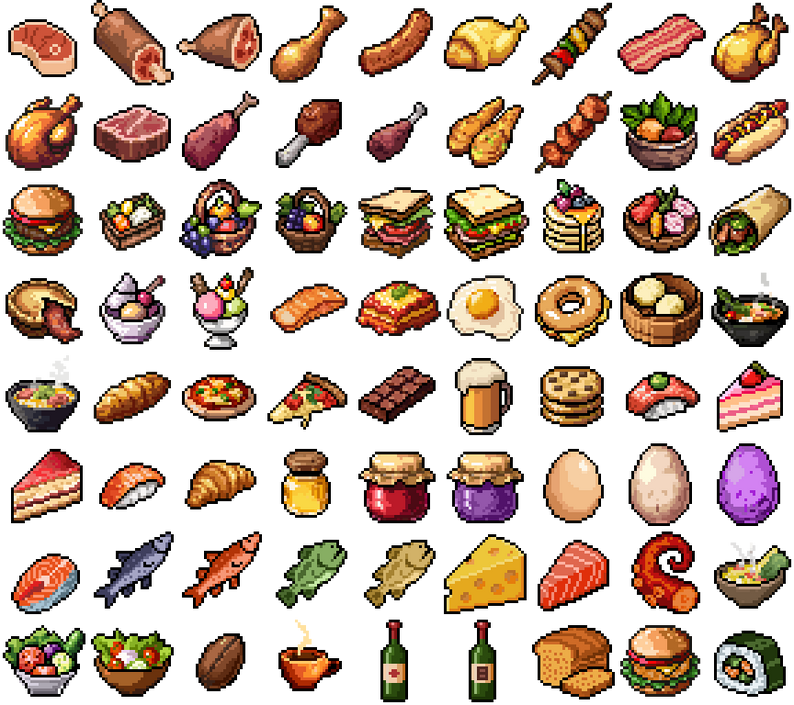 Food Icons Pixel Art by Pixel-Banner