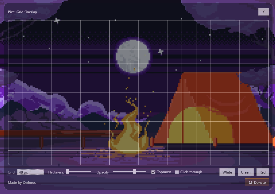 Pixel grid overlay for pixel artists by Mononoke Studios Presents