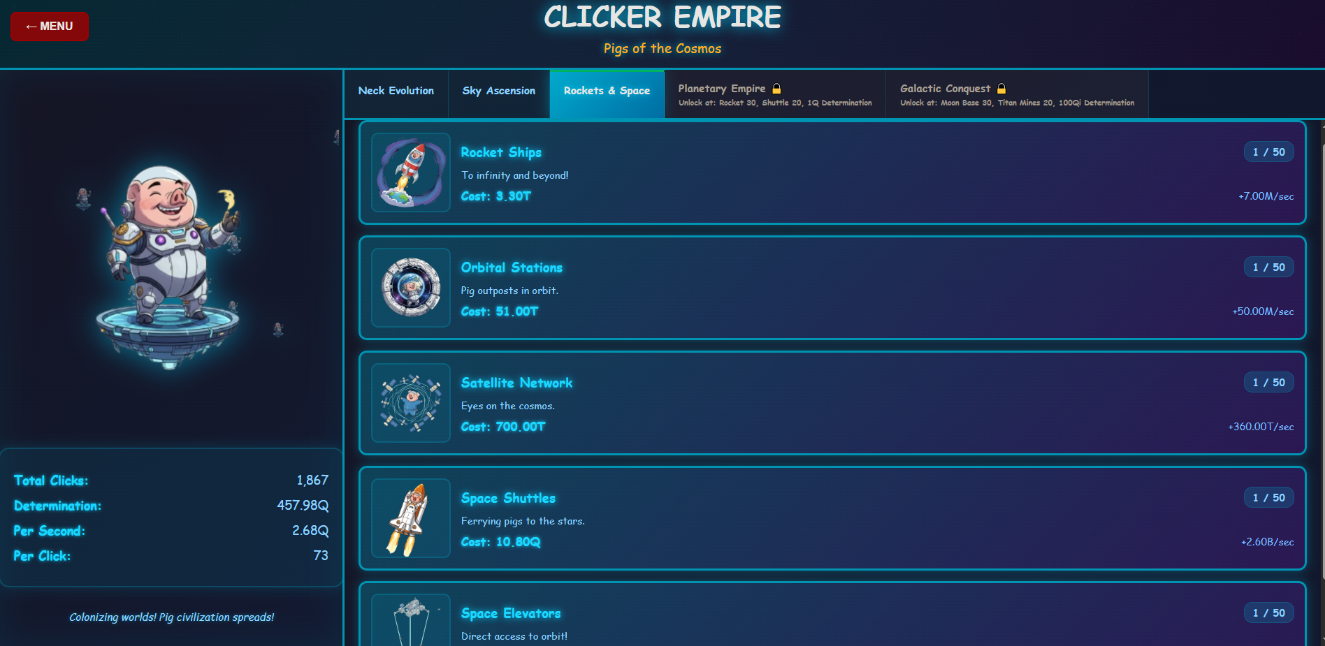 Clicker Empire: Pigs of the Cosmos by NeroTheArchangel