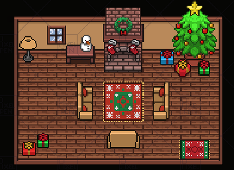 Winter Lounge – Festive Pixel Room (16x16) by Maru