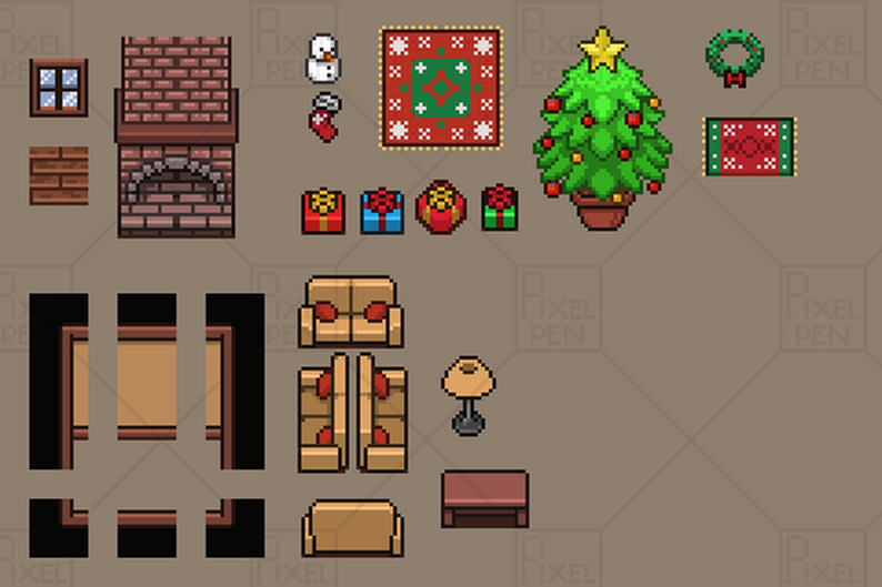 Winter Lounge – Festive Pixel Room (16x16) by Maru