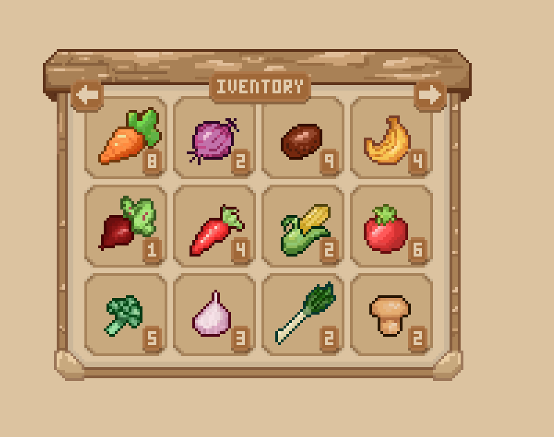 Pixel Farming Vegetables + Inventory UI by CampStudio