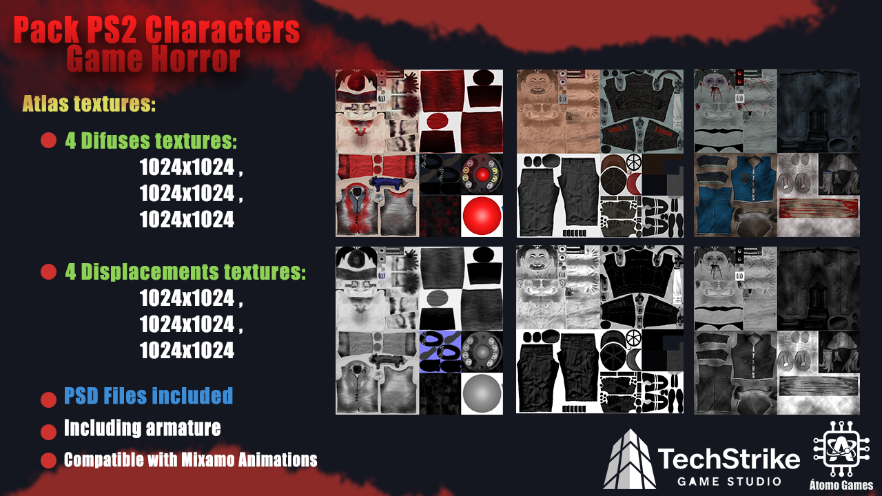Horror Game PS2 Characters - Retro Asset Pack by TechStrike Game Studio