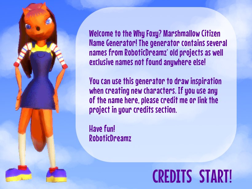 Why Foxy? Marshmallow Citizen Name Generator by Jed Sector