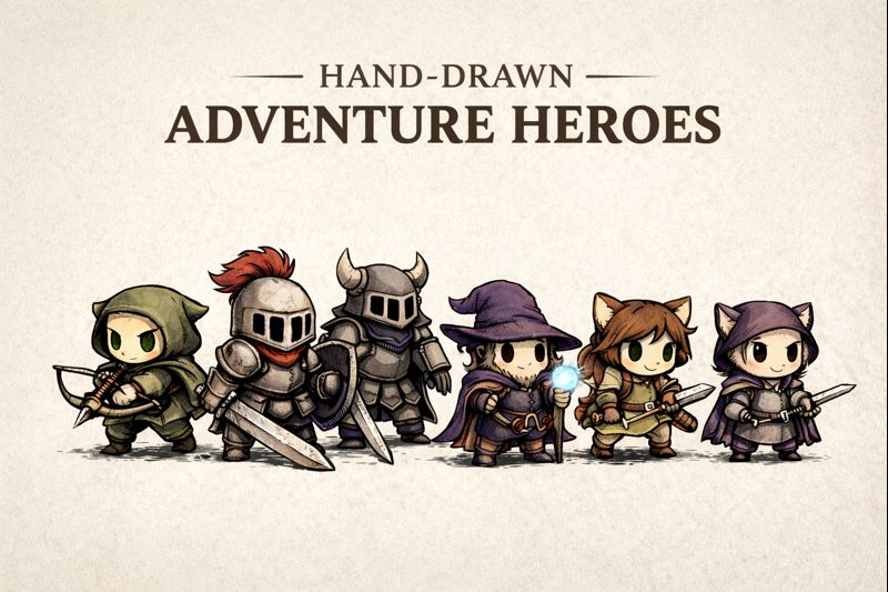 Animated Hand-Drawn Adventure Heroes by IndieForgeStudios
