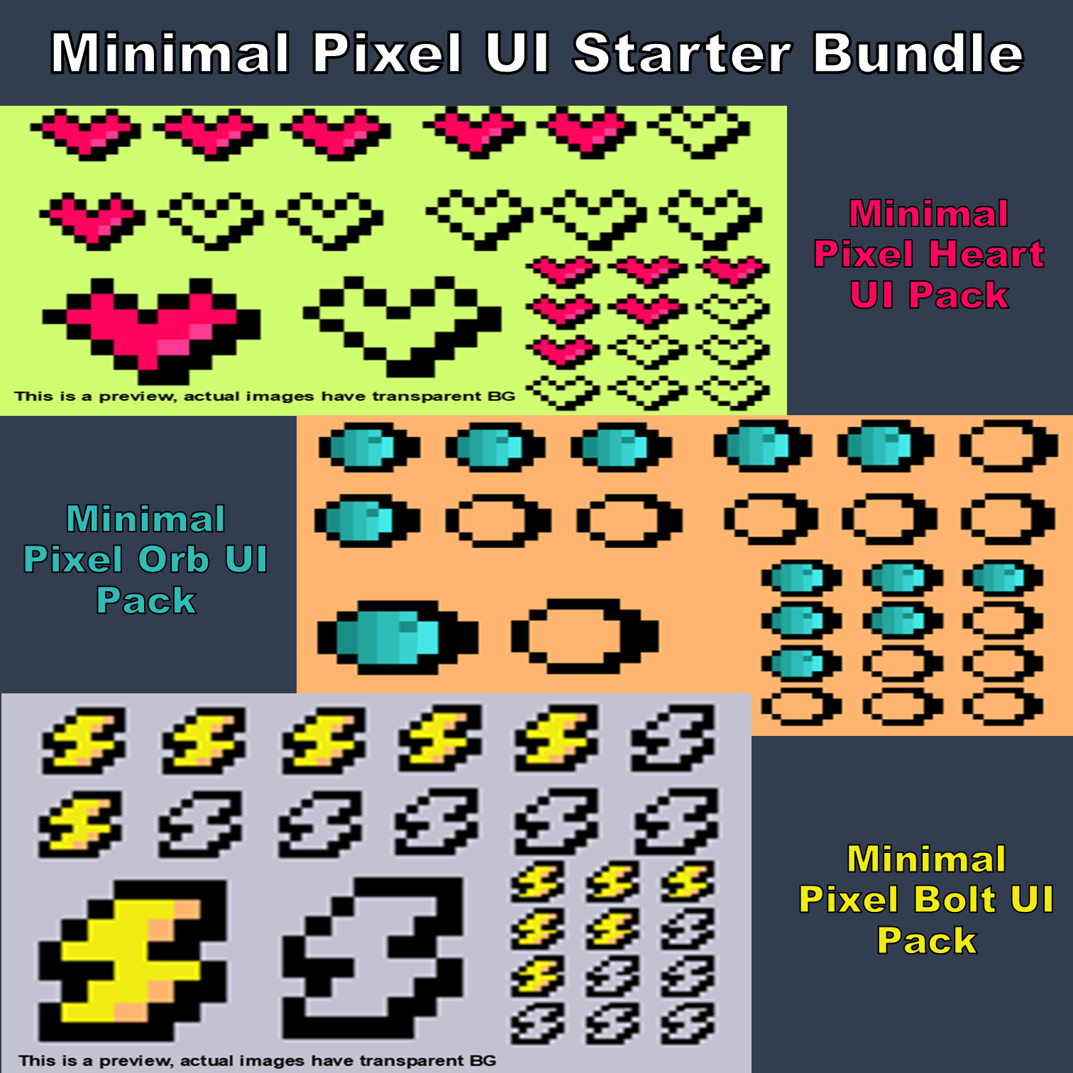 Minimal Pixel UI Starter Bundle (Health, Mana & Energy Icons) by Nandita B