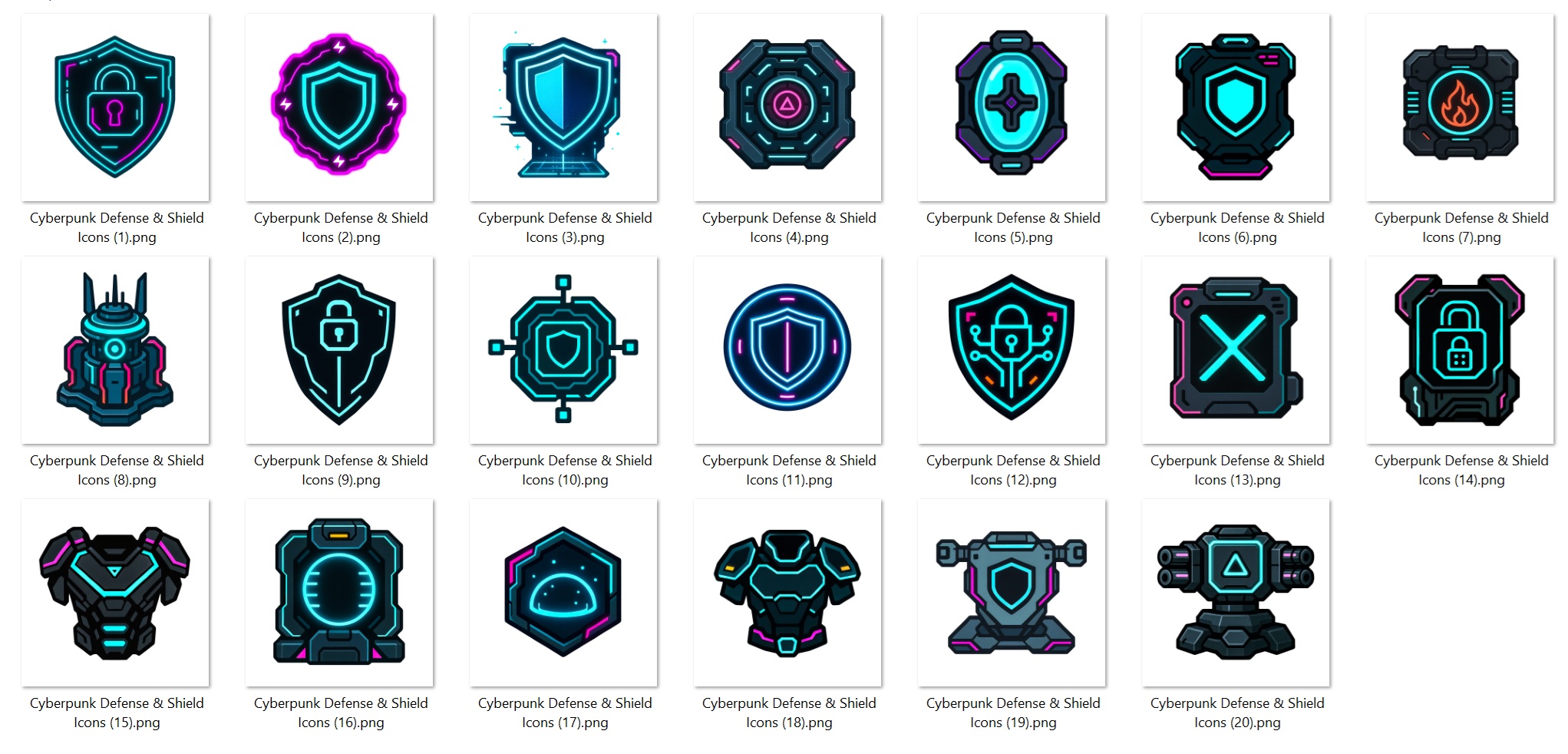 Cyberpunk Game UI Icons – Full Pack (80 PNG, 2048x2048) – Commercial ...