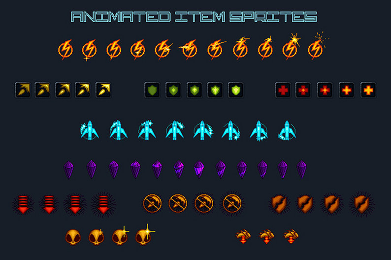 Space Shooter Game Tileset Pixel Art by Free Game Assets (GUI, Sprite ...