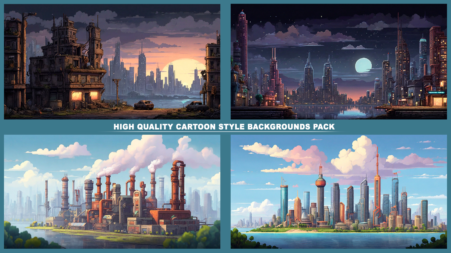 110+ CITY CARTOON BACKGROUNDS by PIXELHUNT