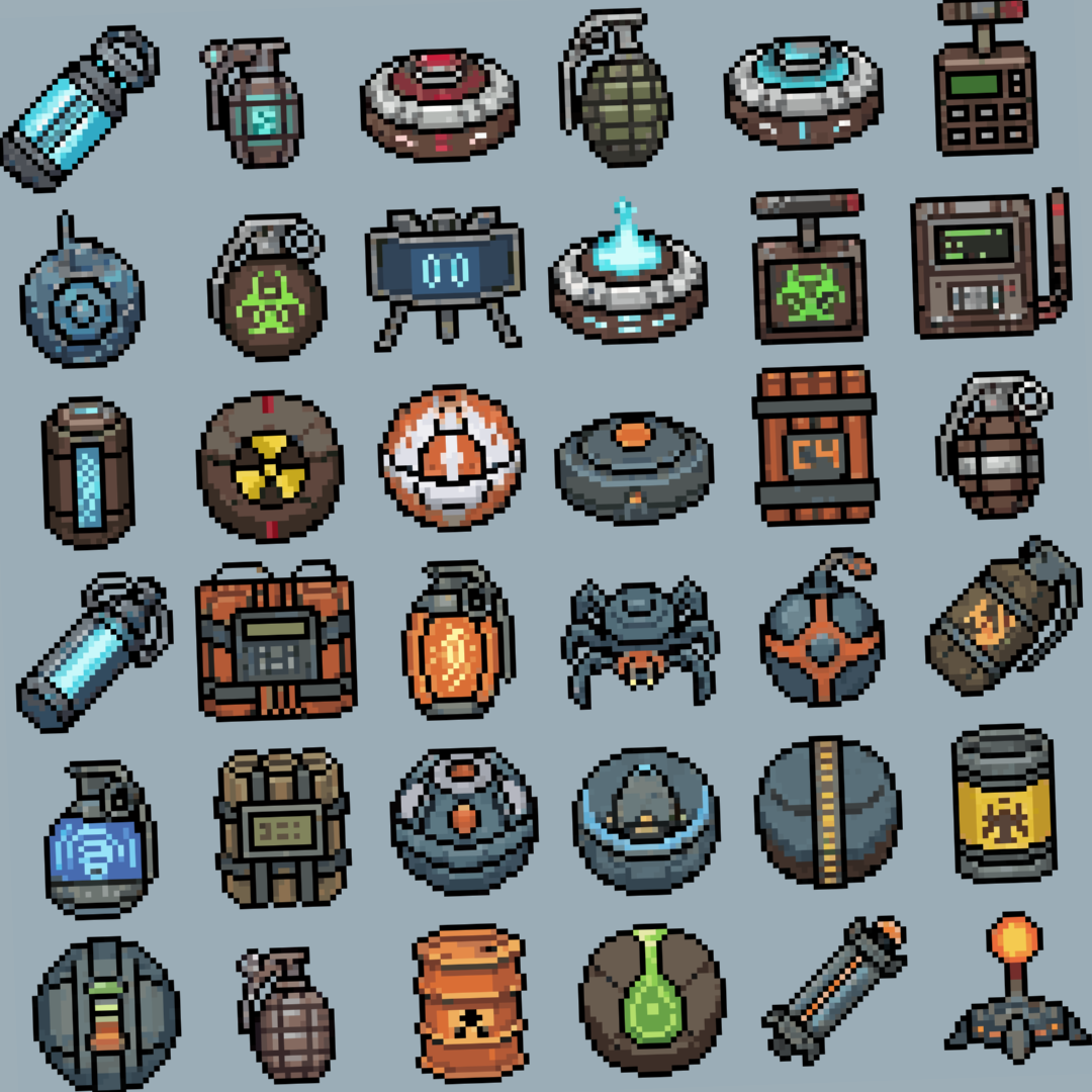 SCI-FI Explosives Icons Pixel Art by Pixel-Banner