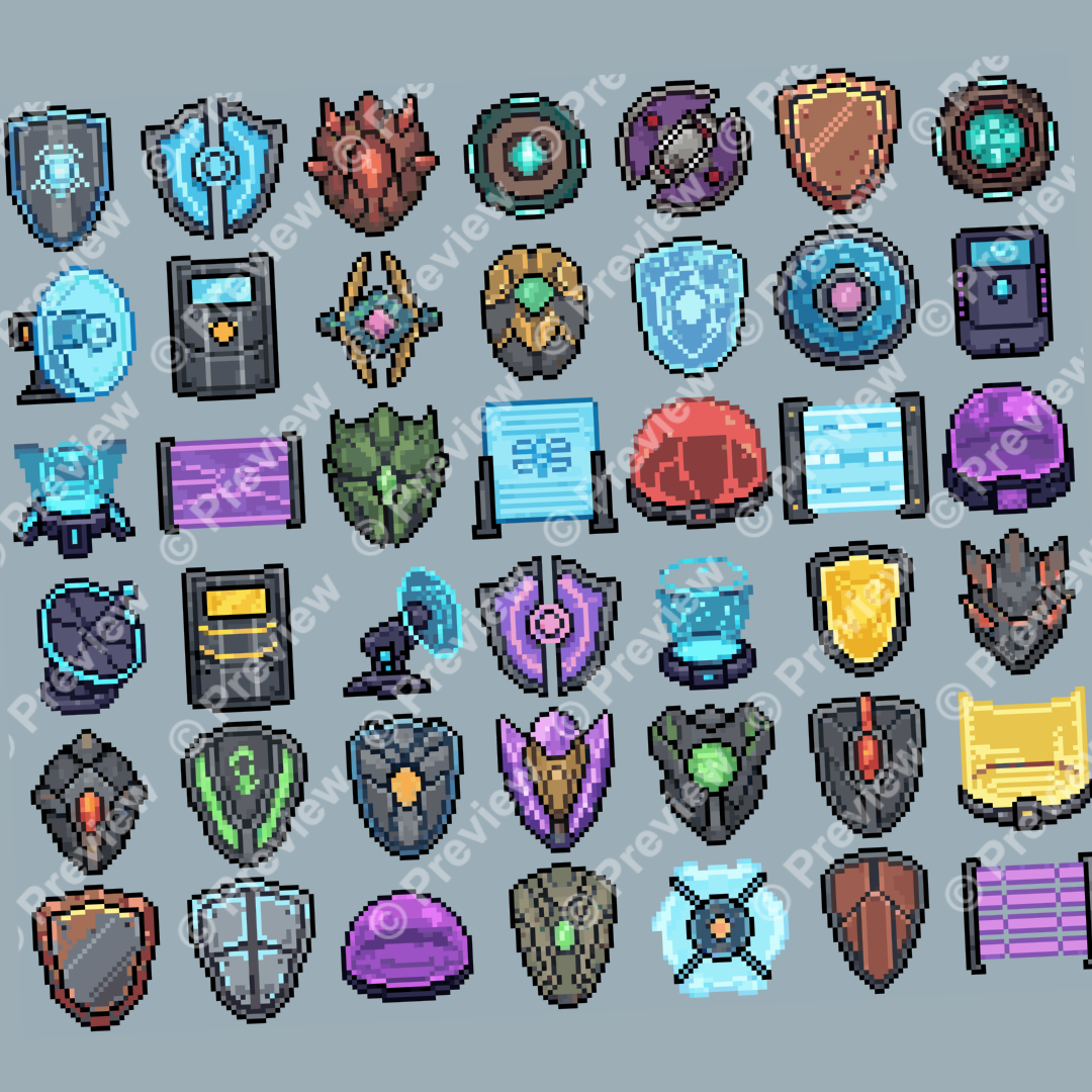 SCI-FI Shields Icons Pixel Art by Pixel-Banner