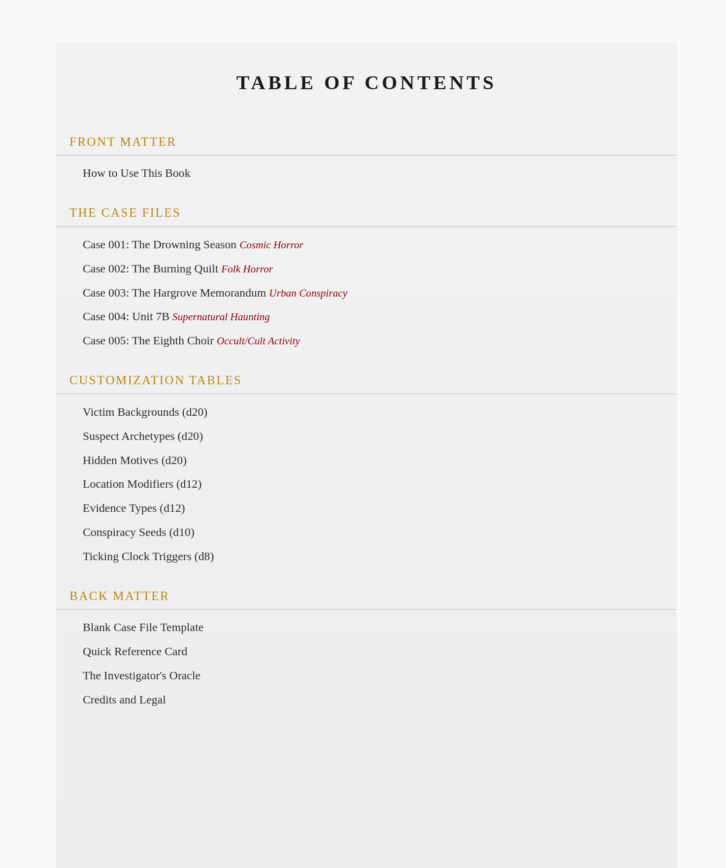 The Cold Case Files: Investigation Frameworks for Solo Horror & Mystery ...