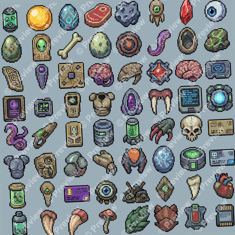 SCI-FI Enemy Loot Icons Pixel Art by Pixel-Banner