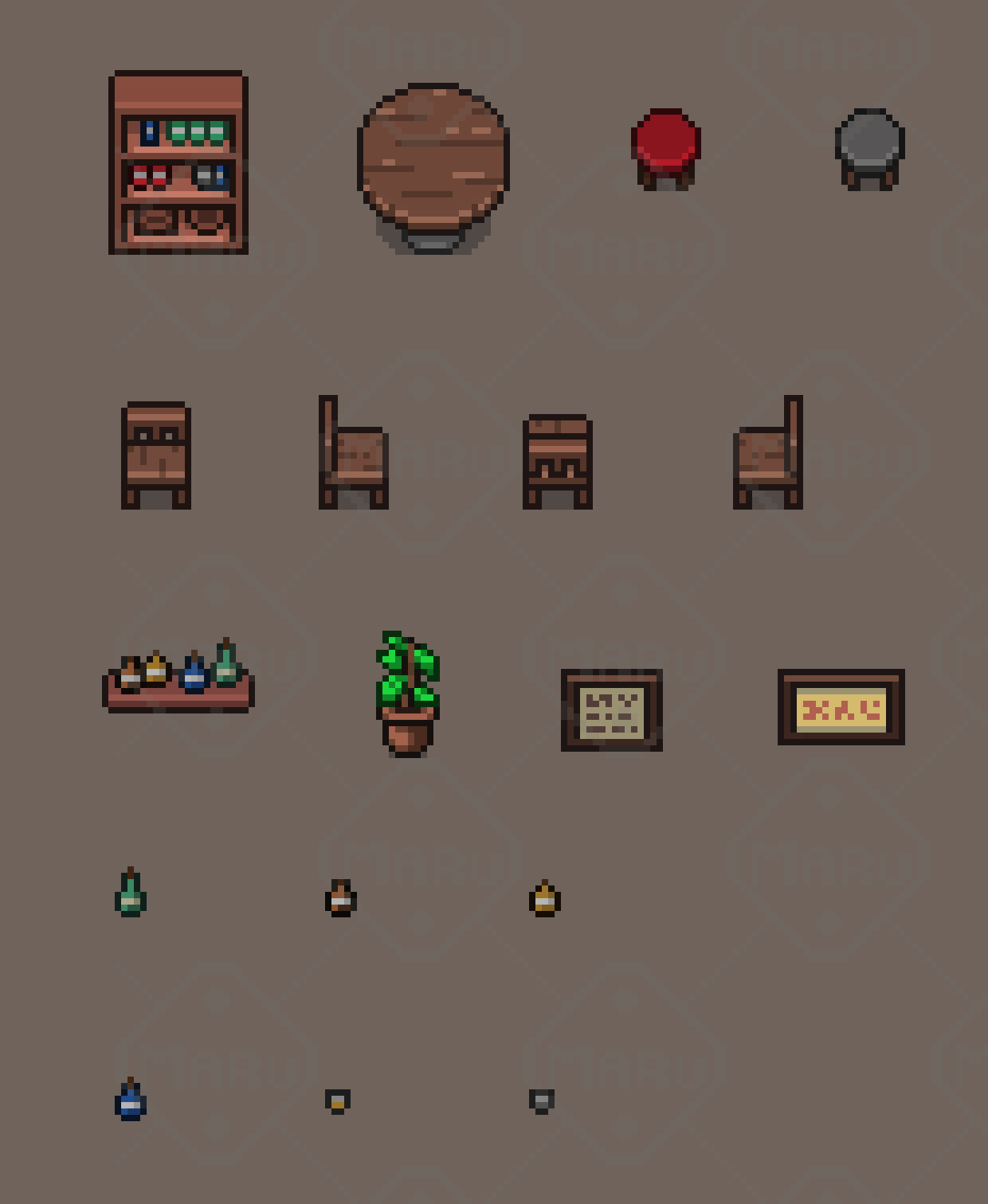 Pub Modern Interior Assets Pack – 16x16 Pixel Art by Maru