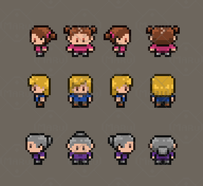 Character Age Pack Vol.2 – Female Top-Down Pixel Art 16×16 by Maru