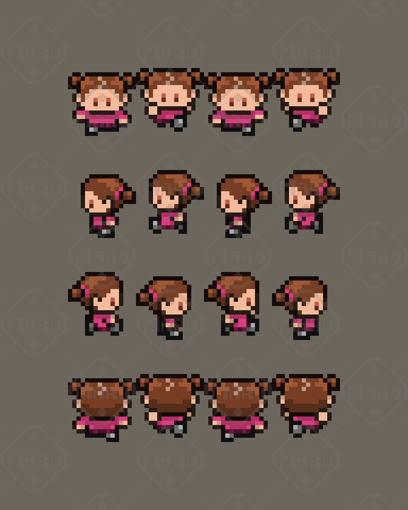 Character Age Pack Vol.2 – Female Top-Down Pixel Art 16×16 by Maru