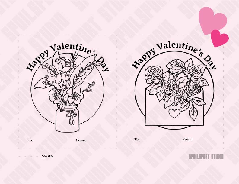 Printable, Colourable Valentine's Cards