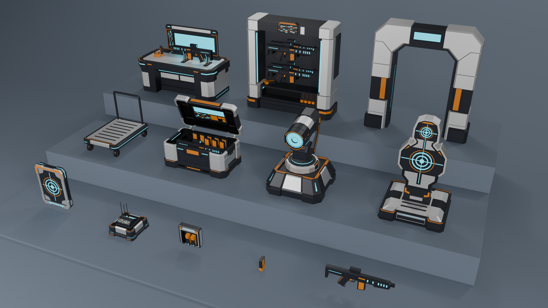 Low Poly Sci-Fi Defense Armory Pack D-005 by OZEA Studio
