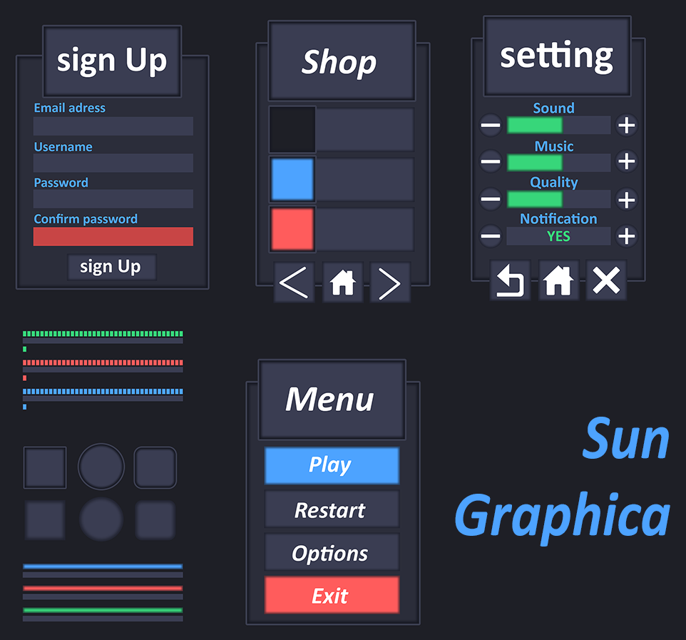 Modern and minimal game UI kit + 260 Icons by SunGraphica