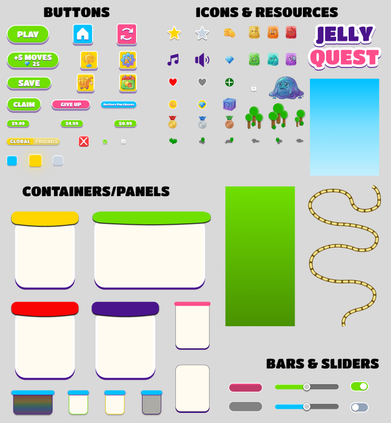 Jelly Quest - Casual Mobile Game UI Kit by DeviStudio