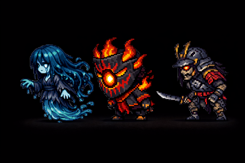 Japanese Dark Fantasy Enemies – Free Sample Pack (5 Enemies) by Megentarou