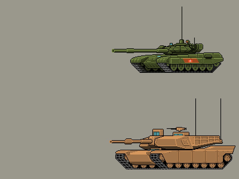 T-72 Tank Pixel Art Animated Walk and Shooting Single Asset. by Aralepixel