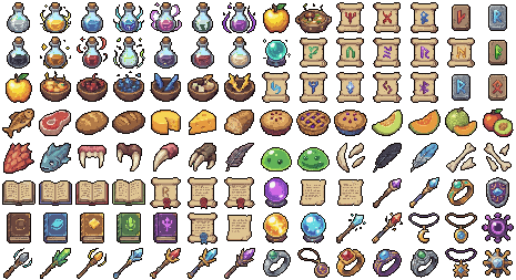 500+ RPG Icons Pixel Art Pack by Seveneves.ai