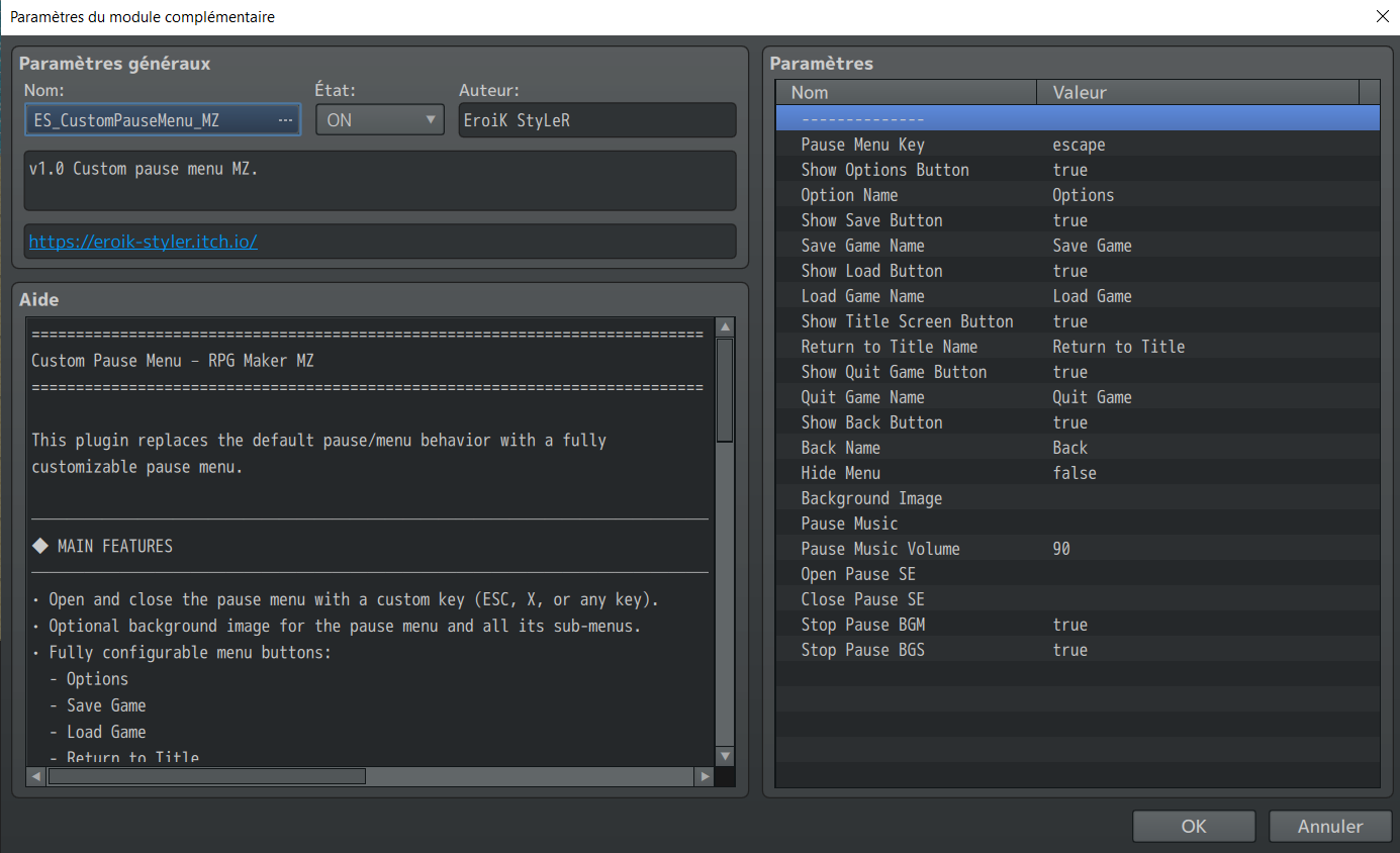 Custom Pause Menu Plugin RPG Maker MZ by EroiK StyLeR