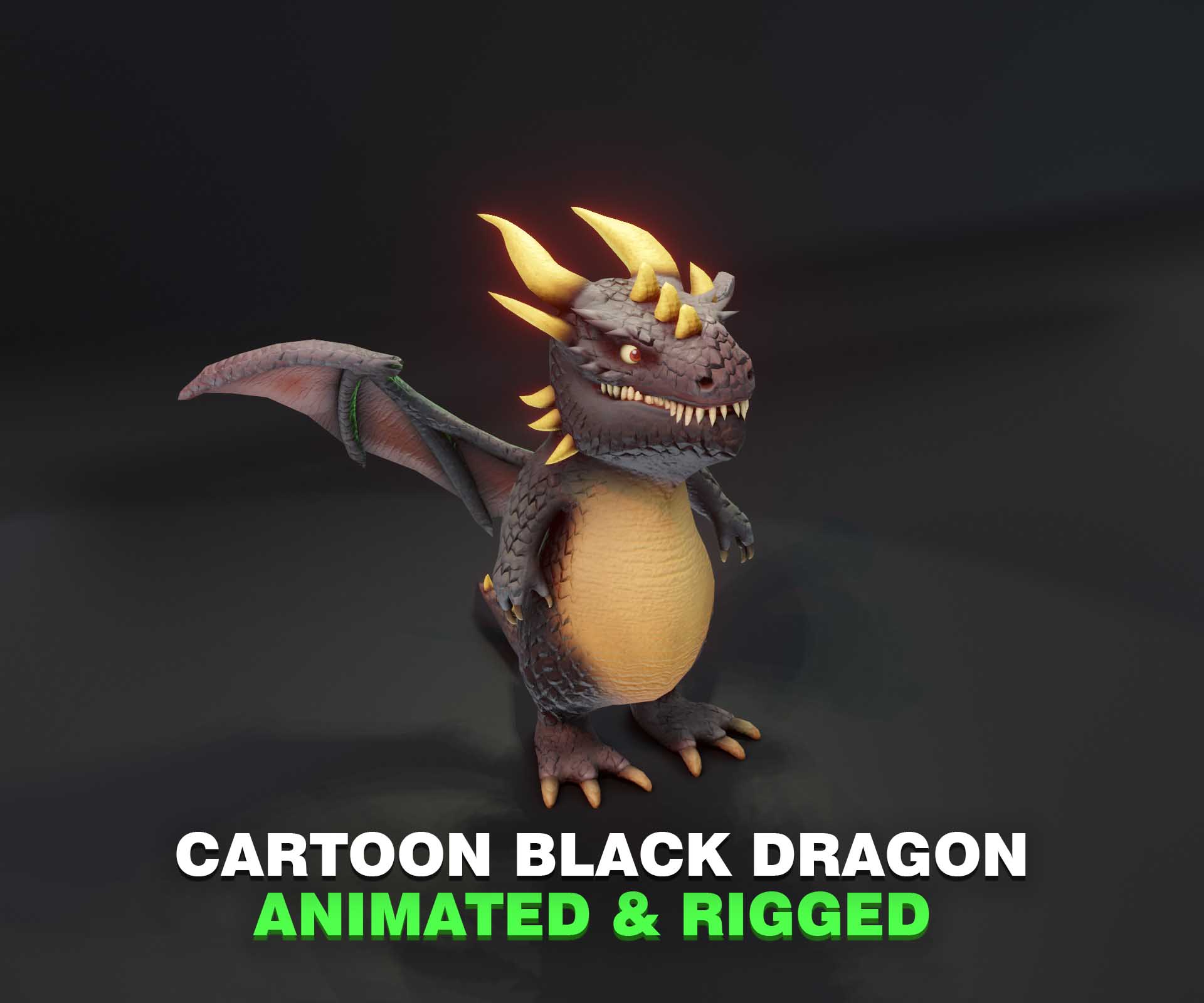 Cartoon Black Dragon Animated 3D Model by 3DDisco