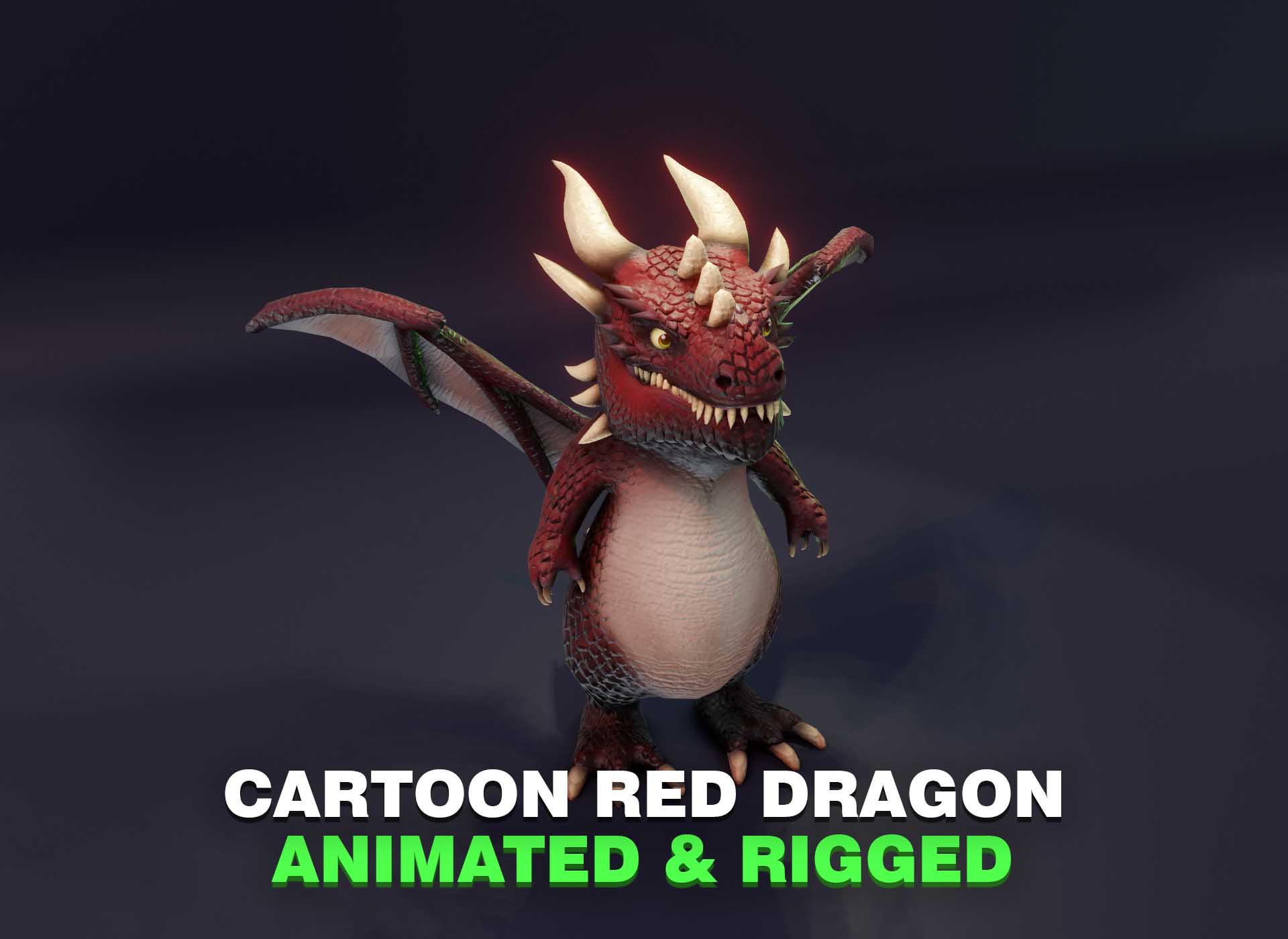 Cartoon Red Dragon Animated 3D Model by 3DDisco
