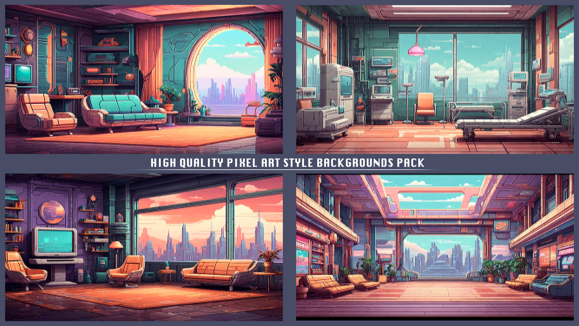 200+ RETROFUTURISM PIXEL ART BACKGROUNDS by PIXELHUNT